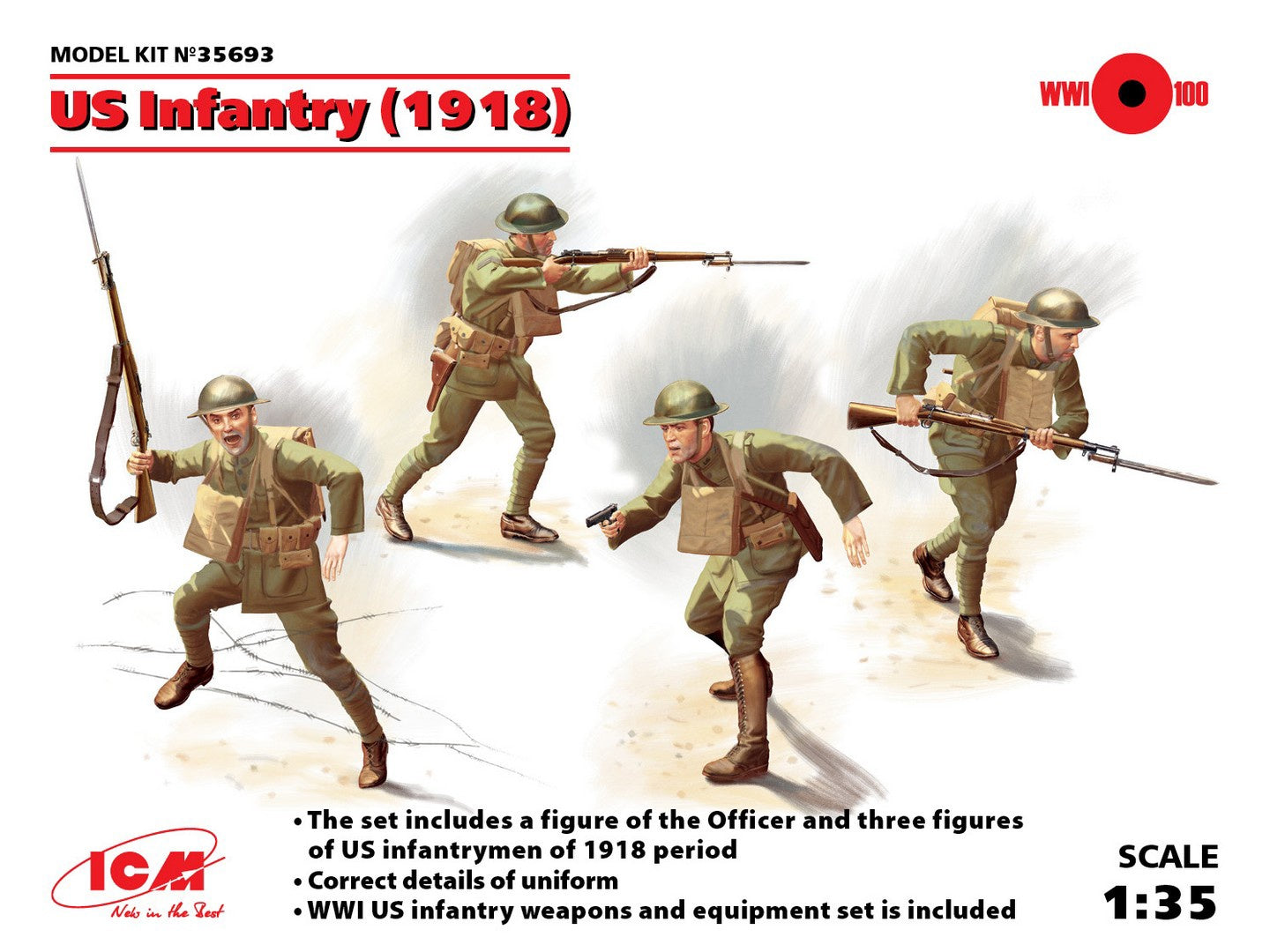 ICM 1/35 WW1 US Infantry (1918) (4 figures) | Fields of Glory Models