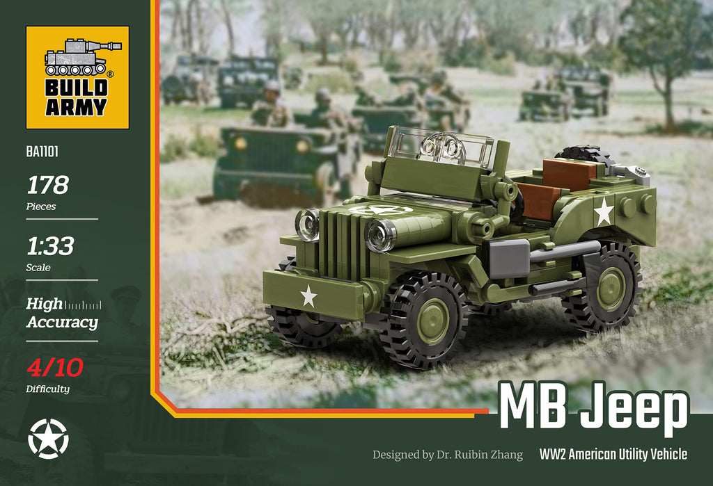 Build Army Brick building model WW2 USA Willys MB Jeep Utility Vehicle ...