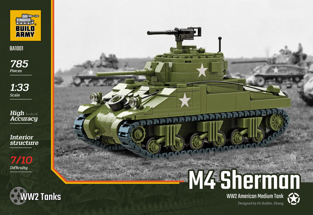 Build Army WW2 Brick building model kit M4 Sherman | Fields of Glory Models