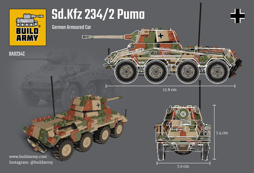 Build Army Brick building model WW2 GERMAN Sd. Kfz. 234/2 Puma | Fields ...