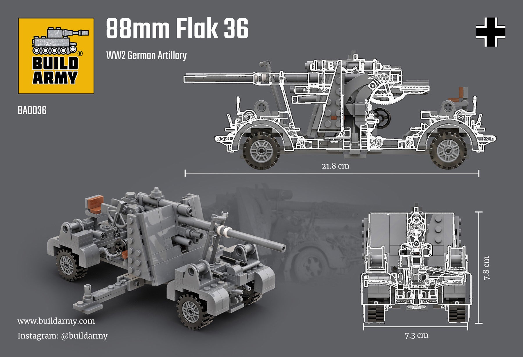 Build Army Brick building model WW2 German 88mm Flak 36 Artillery ...