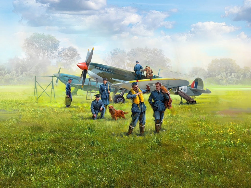 ICM DIORAMA SET 1/48 WWII RAF Airfield Diorama Set with 7 Figures & 2 ...
