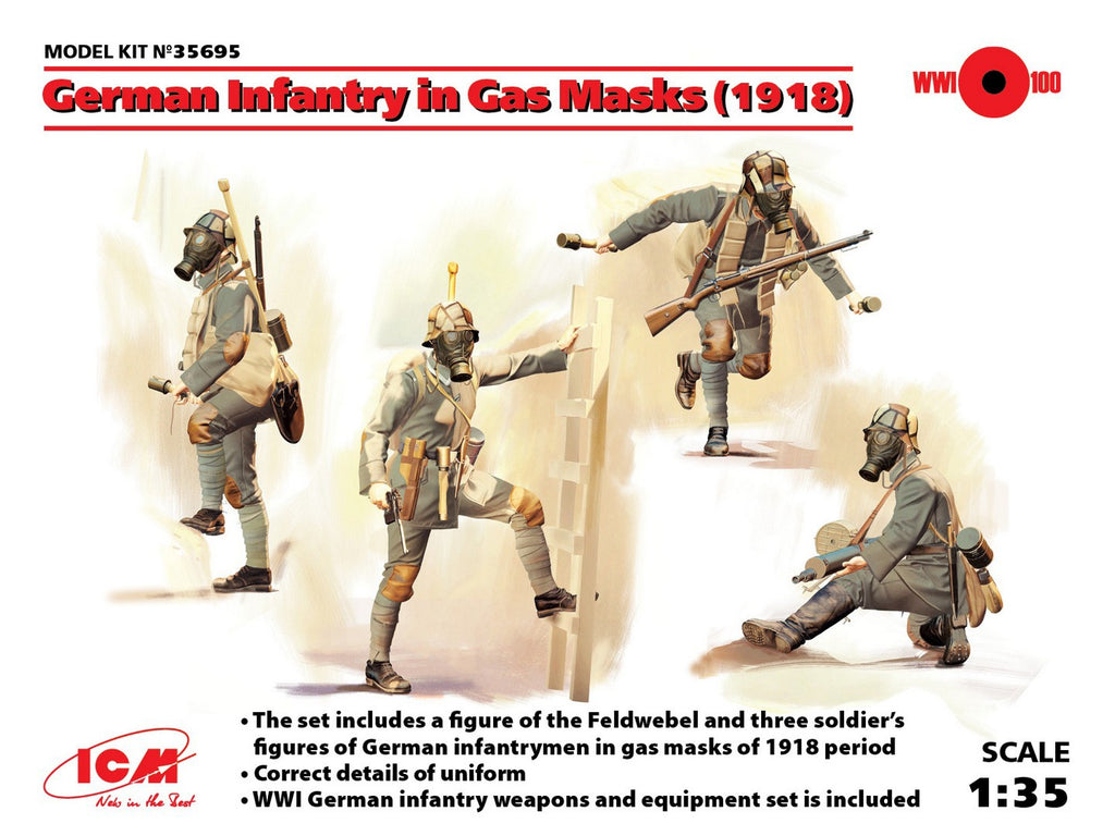 ICM 1/35 WW1 German Infantry in Gas Masks (1918) (4 figures) | Fields ...