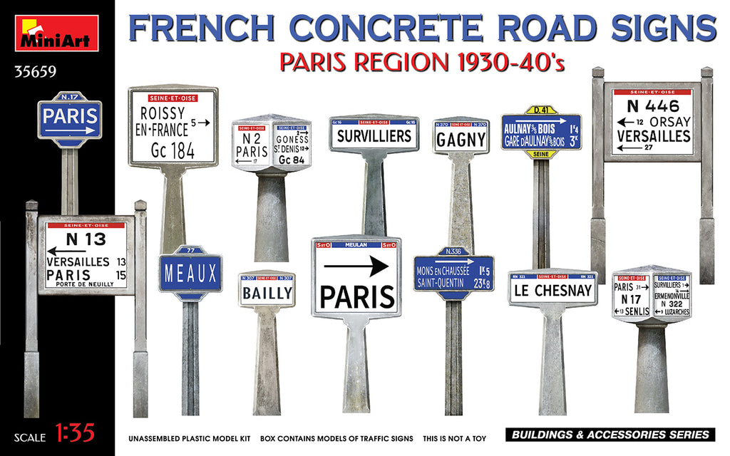 Miniart 1/35 WW2 FRENCH CONCRETE ROAD SIGNS. PARIS REGION 1930-40's ...